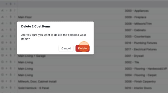 Deleting Cost Items from the Estimate